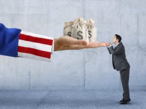 UNCLE SAM ARM USA HAND WITH MONEY BAGS MAN LOOKING STRESSED | BEBdata